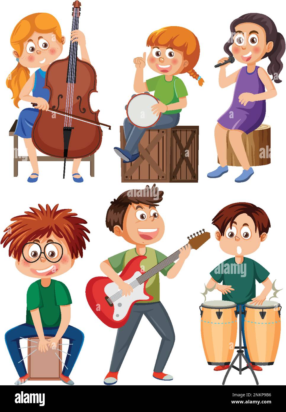 Set of cartoon kids character with music instruments illustration Stock ...