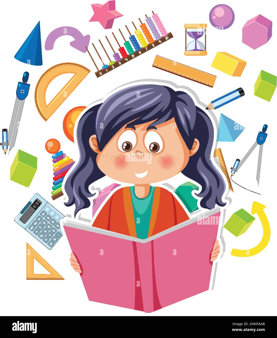 Girl reading math book illustration Stock Vector Image & Art - Alamy