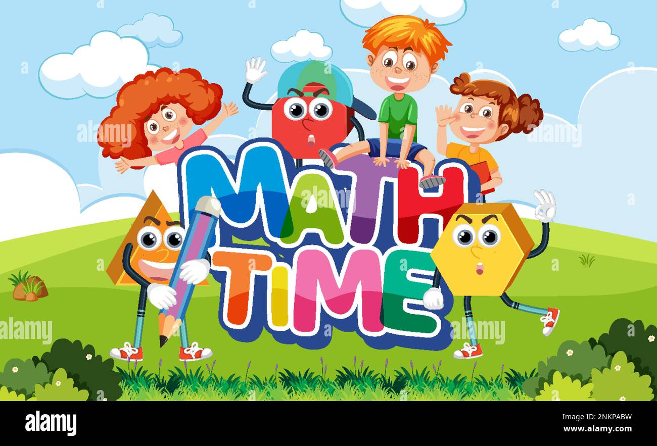 School kids with math theme outdoor background illustration Stock ...