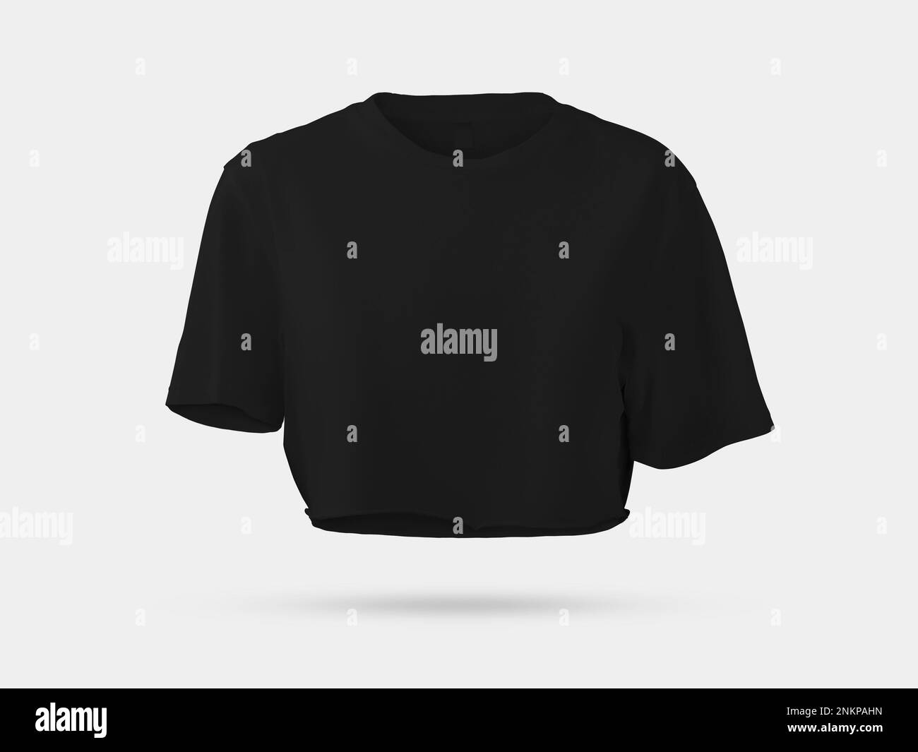 Black crop top template, women's shirt 3D rendering, canvas bella t ...