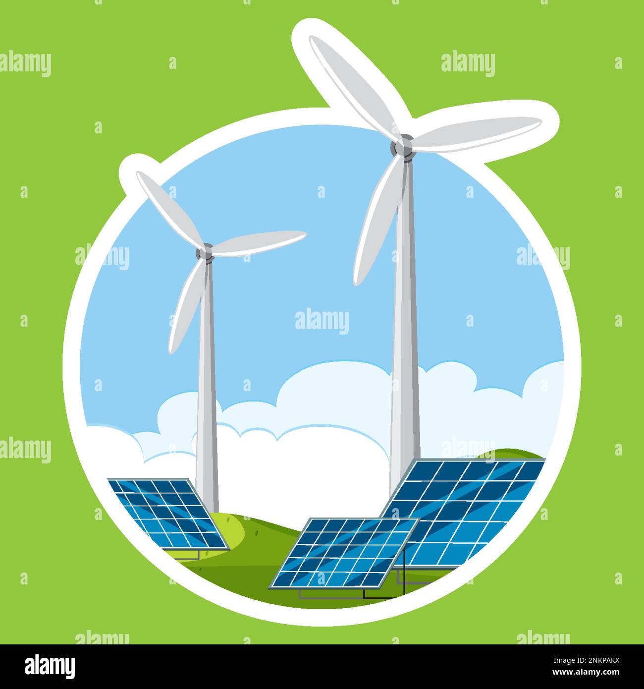 Green Energy Concept With Solar Panels And Wind Turbines Illustration