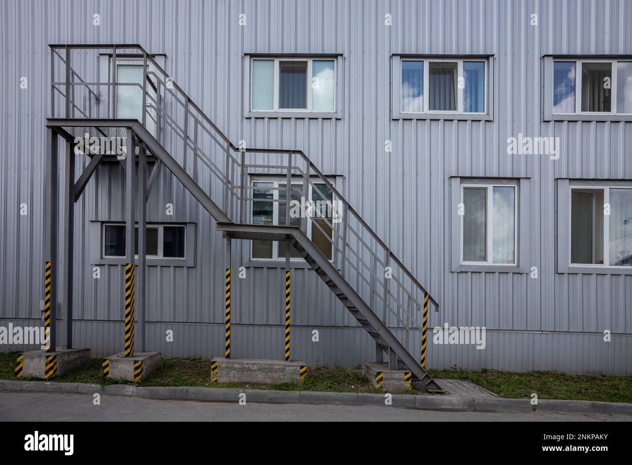 metal street stairs in the production room, emergency exit Stock Photo ...