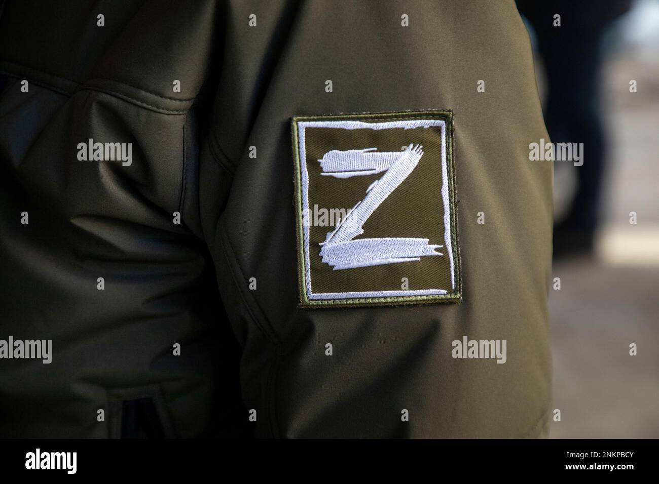 View of a sleeve patch with the letter 'Z' on a military uniform in Moscow, Russia Stock Photo ...