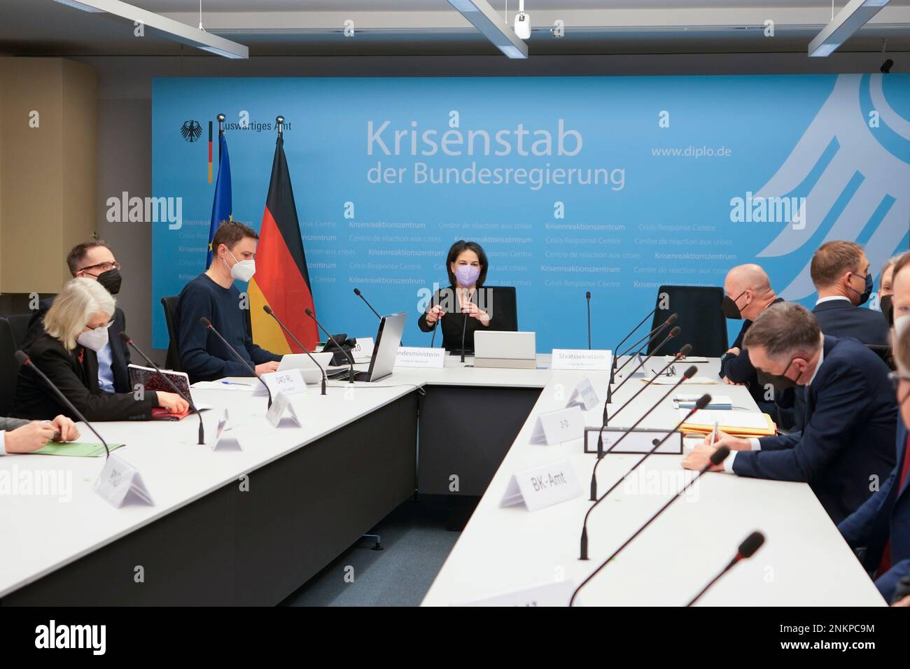 German Foreign Minister Annalena Baerbock, center, attends a meeting of ...