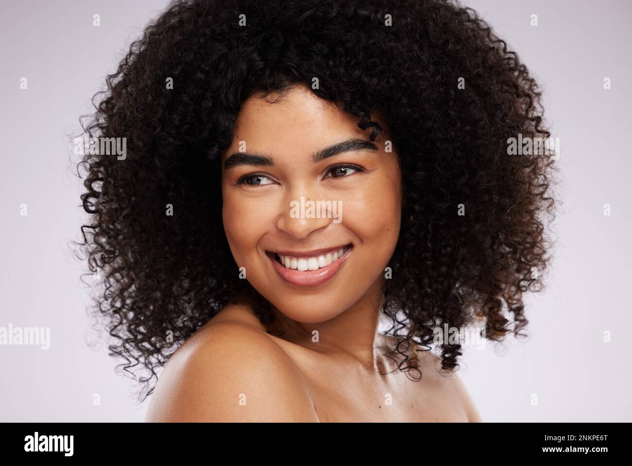 Beauty, skincare and happy black woman isolated on studio background ...
