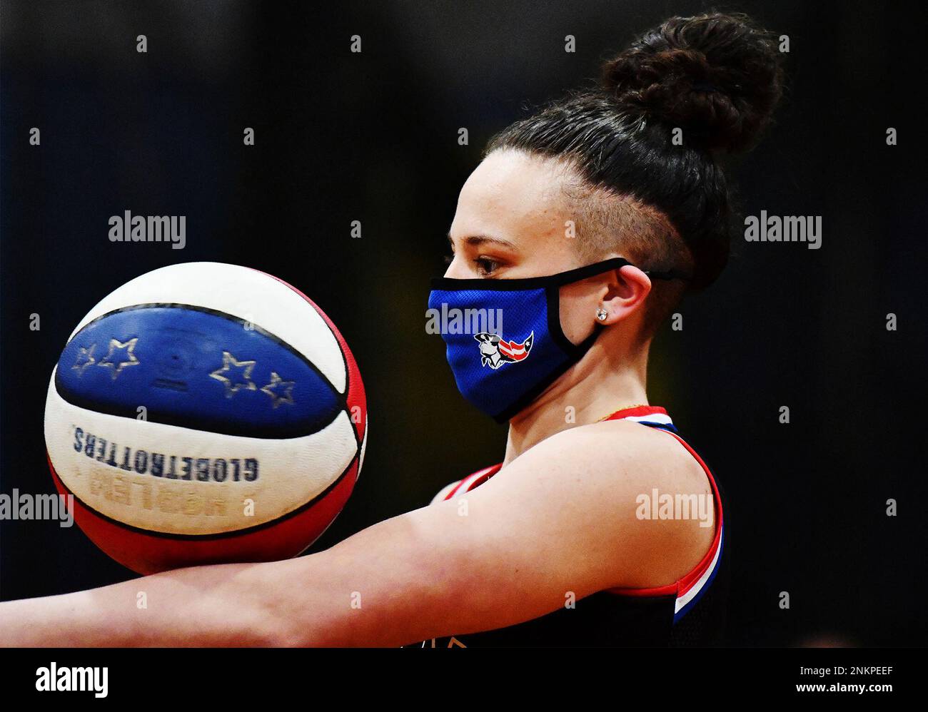 Pittston Area graduate Mia Hopkins, of the Harlem Globetrotters, shows ...