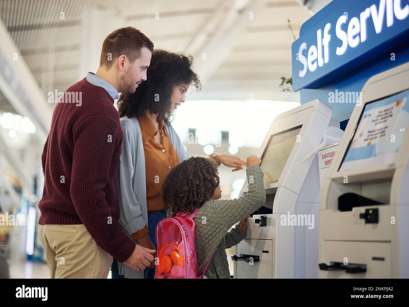 Travel ticket, self service and family with child for flight online ...