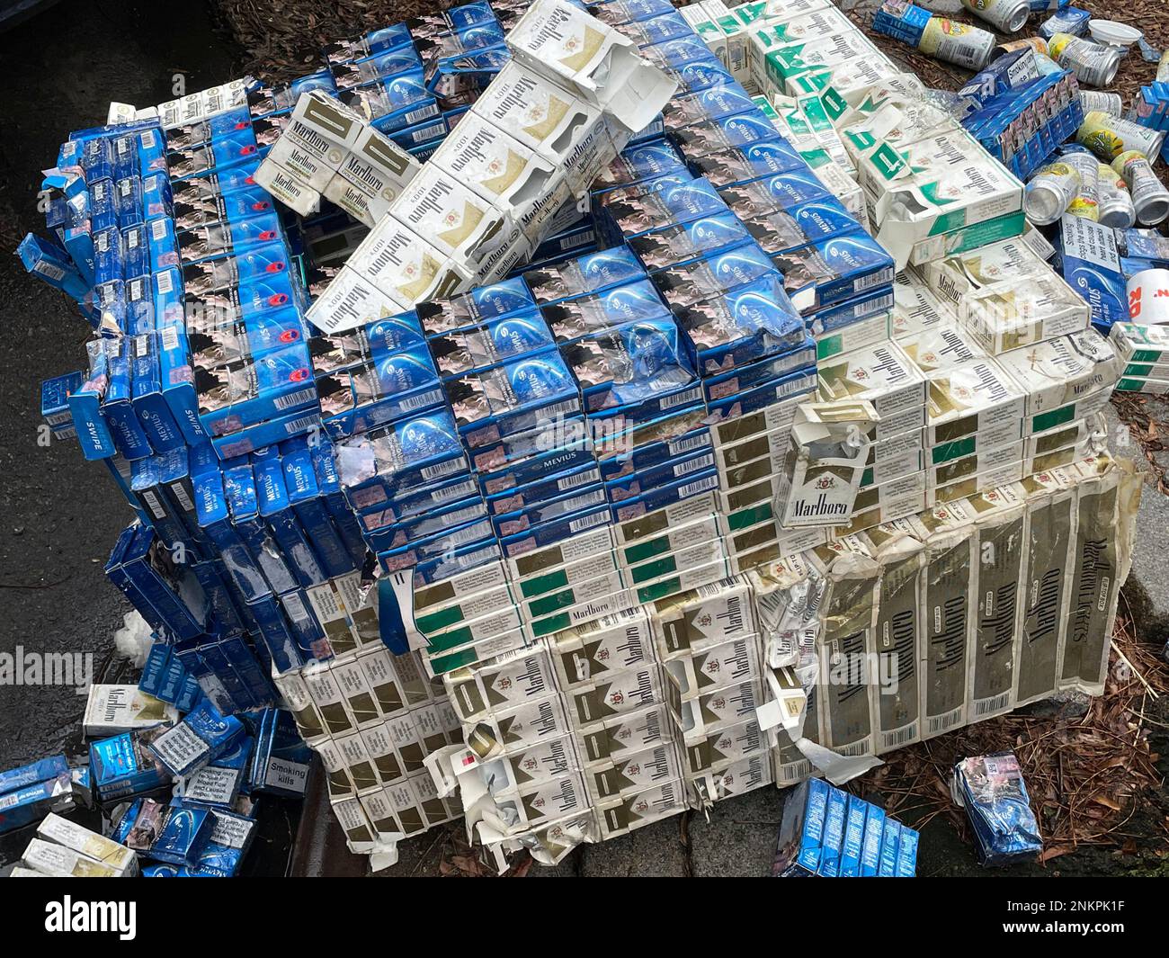 Photo by: STRF/STAR MAX/IPx 2022 2/22/22 Discarded cigarette packs are ...