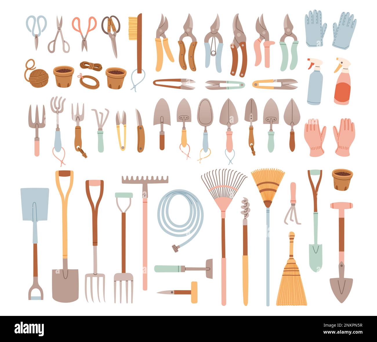 Big set of gardening items in hand drawn style. Agricultural and garden ...