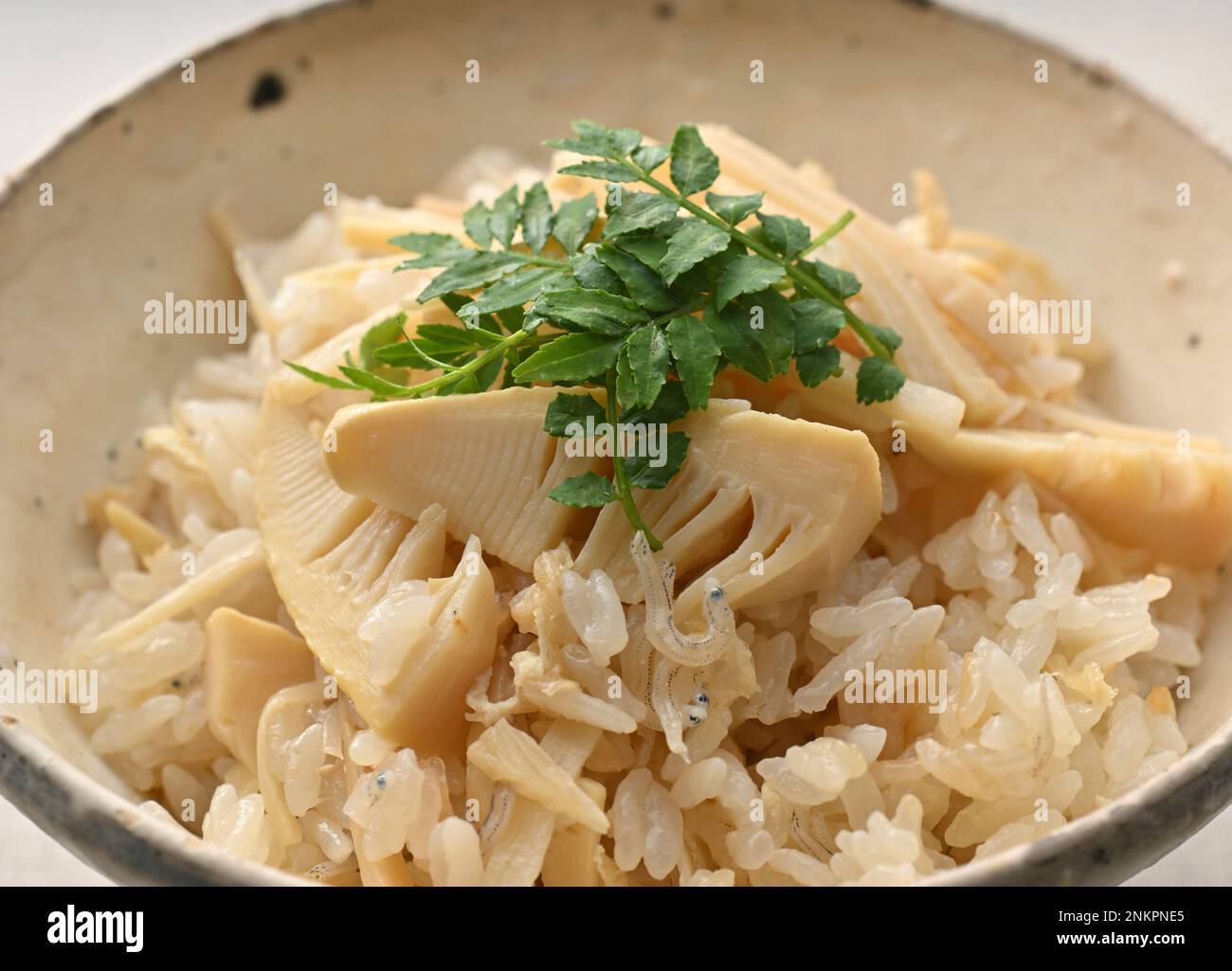 A picture taken on Feb. 2, 2022 shows Takenoko-gohan, bambooshoot rice ...