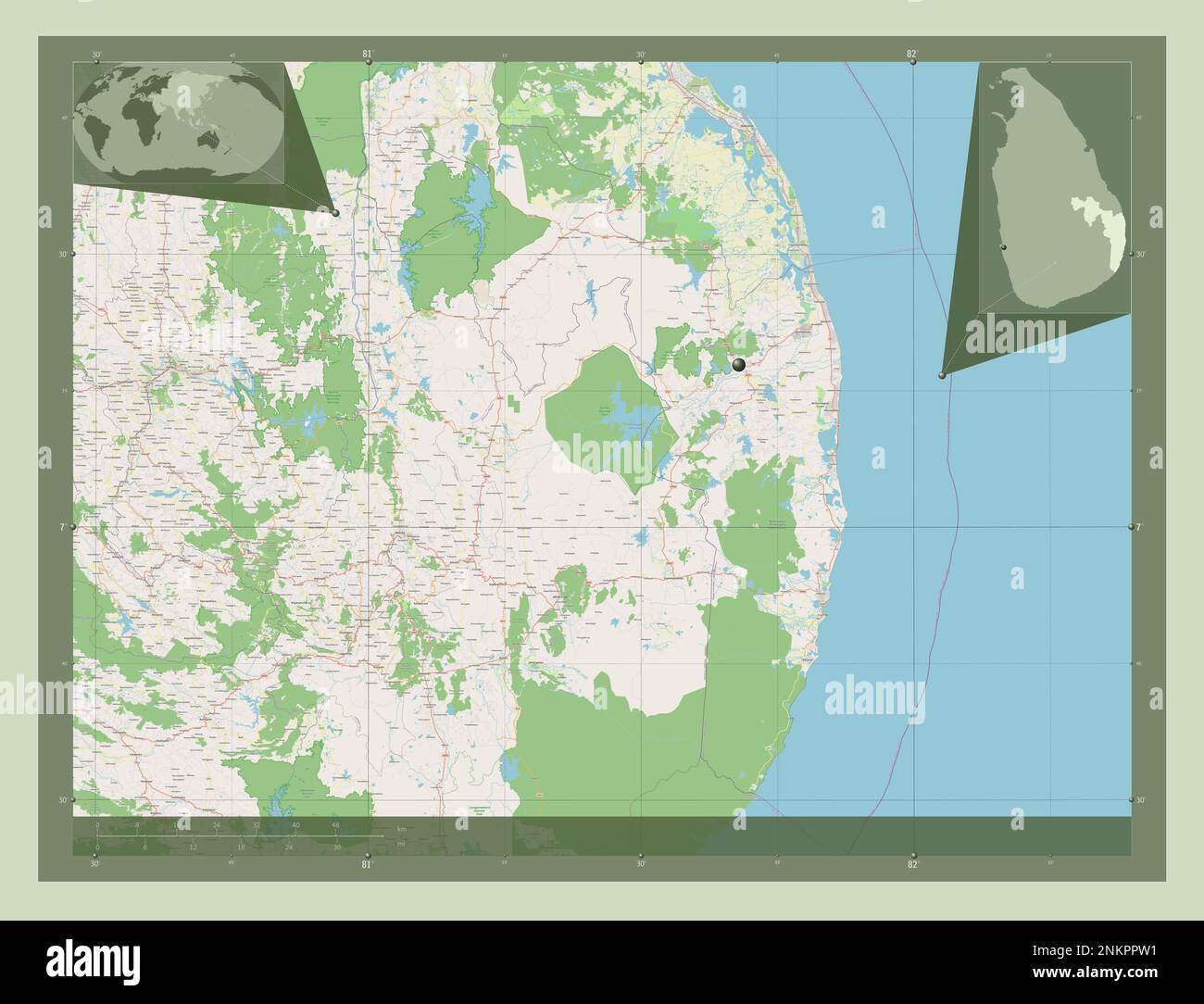 Ampara, district of Sri Lanka. Open Street Map. Corner auxiliary ...