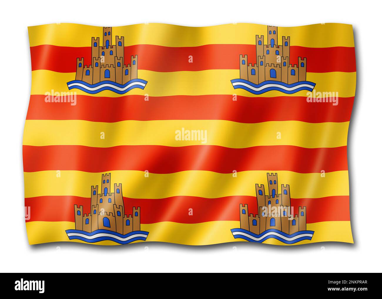Ibiza, Balearic islands flag, Spain waving banner collection. 3D ...