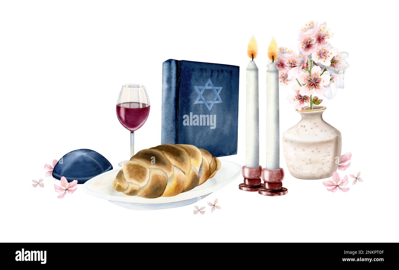 Watercolor Shabbat Shalom composition for Saturday greetings with ...