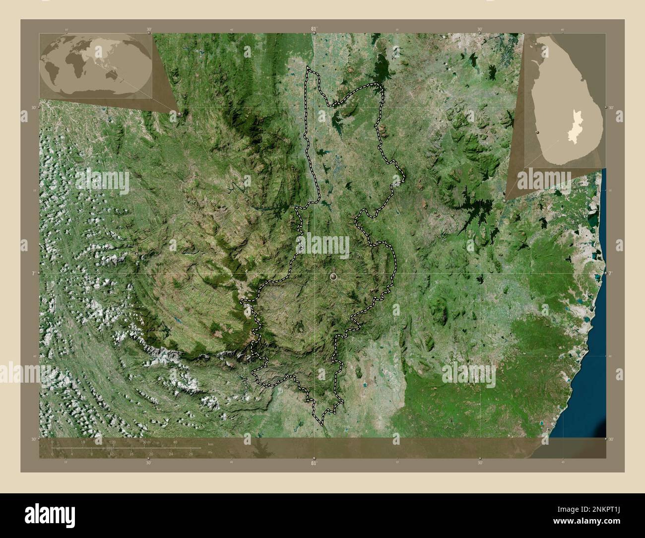 Badulla, district of Sri Lanka. High resolution satellite map ...
