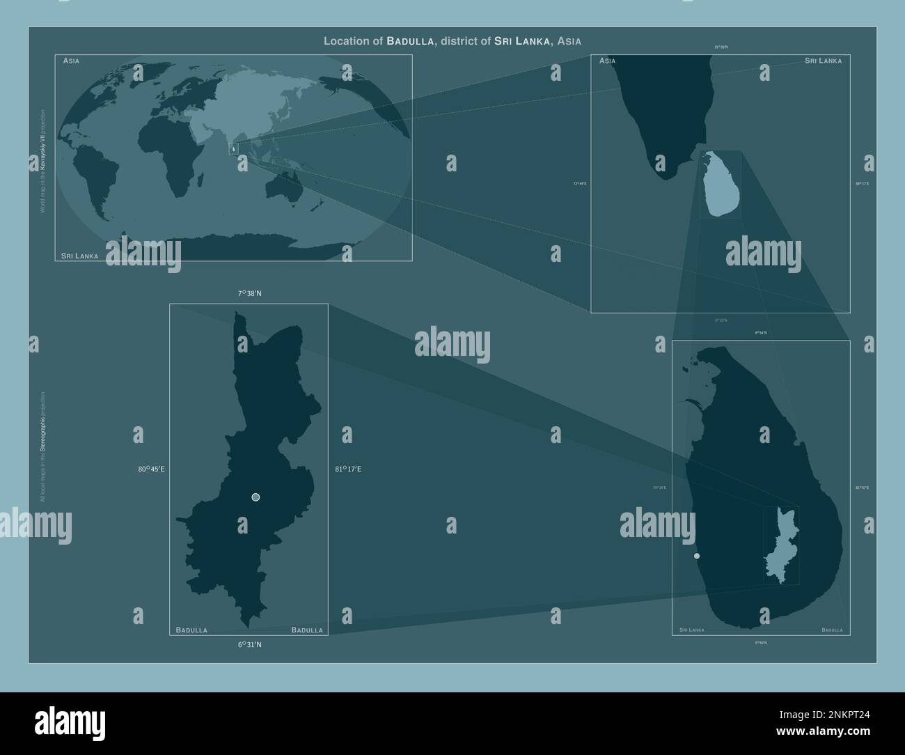 Badulla, district of Sri Lanka. Diagram showing the location of the ...