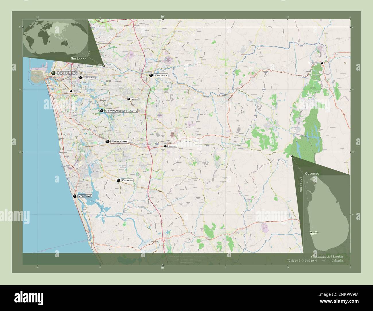 Colombo, district of Sri Lanka. Open Street Map. Locations and names of ...
