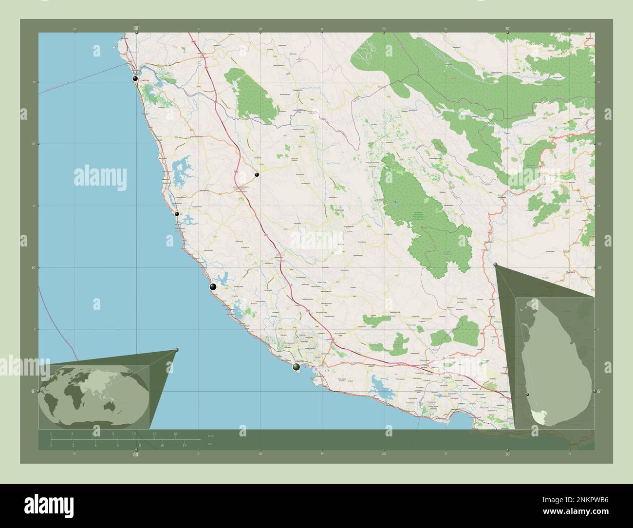 Galle, district of Sri Lanka. Open Street Map. Locations of major ...