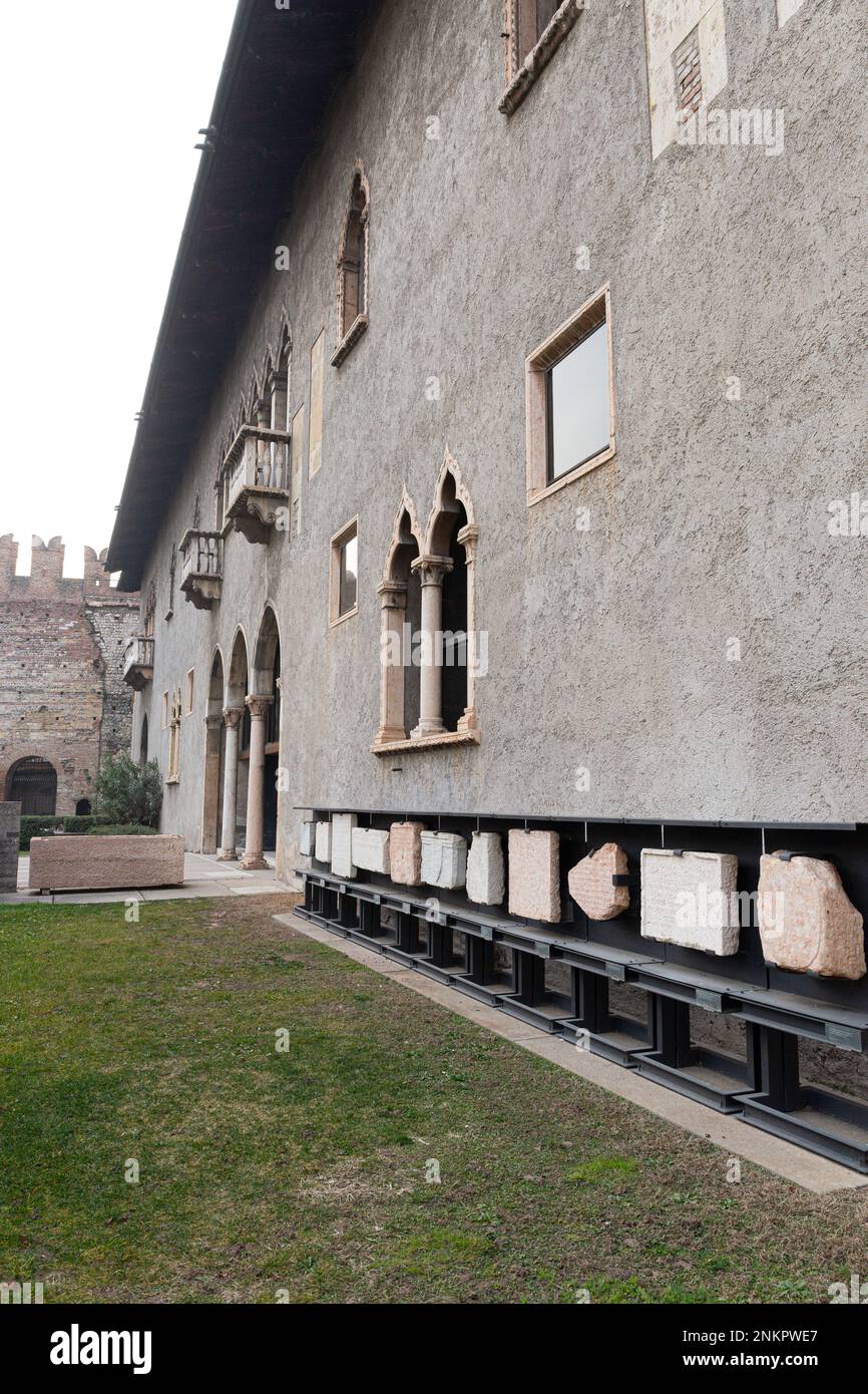 Exterior view of Castelvecchio Museum facade with display of ancient ...
