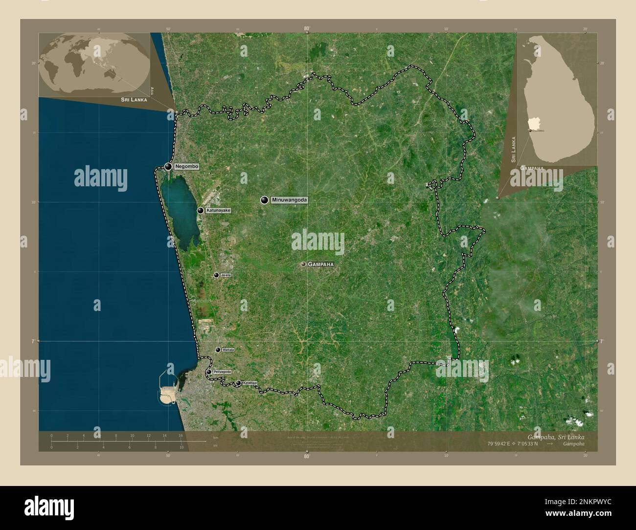 Gampaha, district of Sri Lanka. High resolution satellite map ...