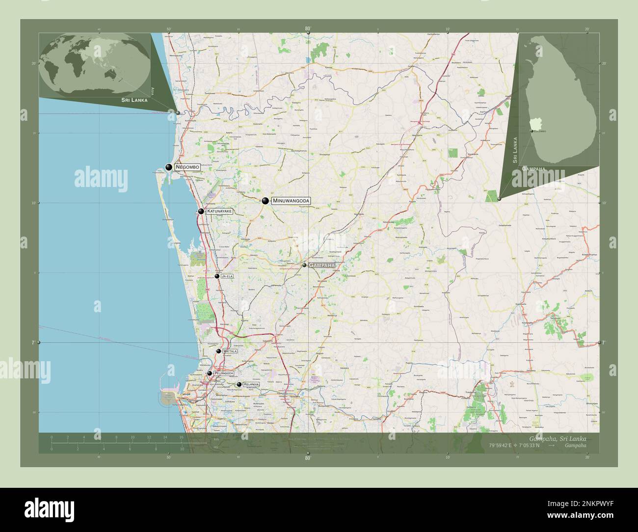 Gampaha, district of Sri Lanka. Open Street Map. Locations and names of ...