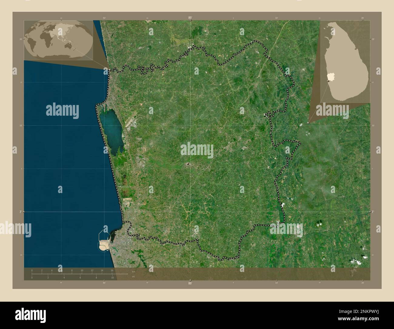 Gampaha, district of Sri Lanka. High resolution satellite map. Corner ...