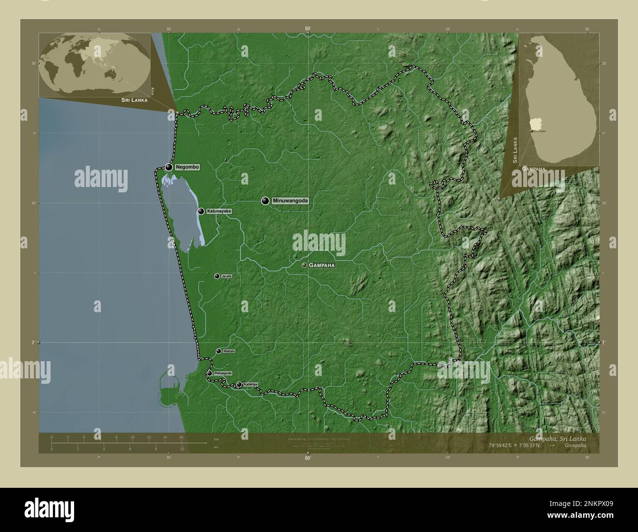 Gampaha, district of Sri Lanka. Elevation map colored in wiki style ...