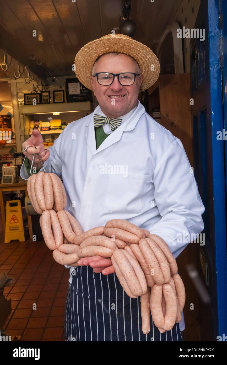 England, Dorset, Bridport, Portrait of Master Butcher Richard Balson ...