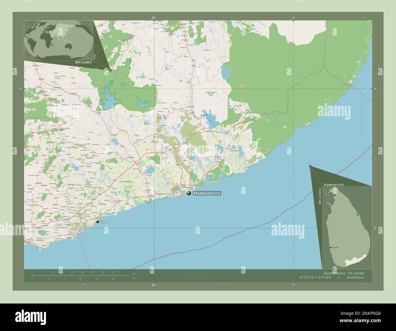 Hambantota, district of Sri Lanka. Open Street Map. Locations and names ...