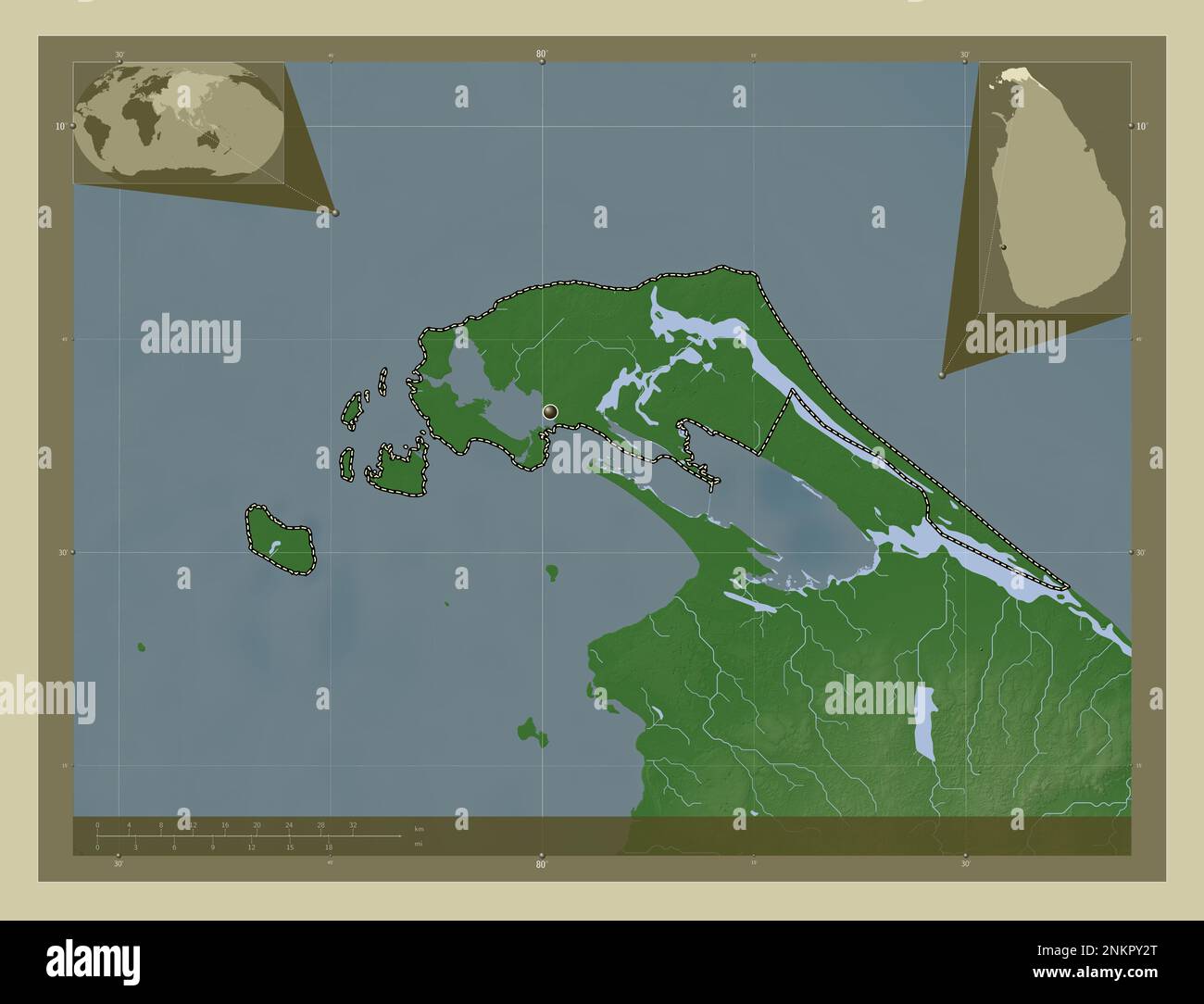 Jaffna, district of Sri Lanka. Elevation map colored in wiki style with ...