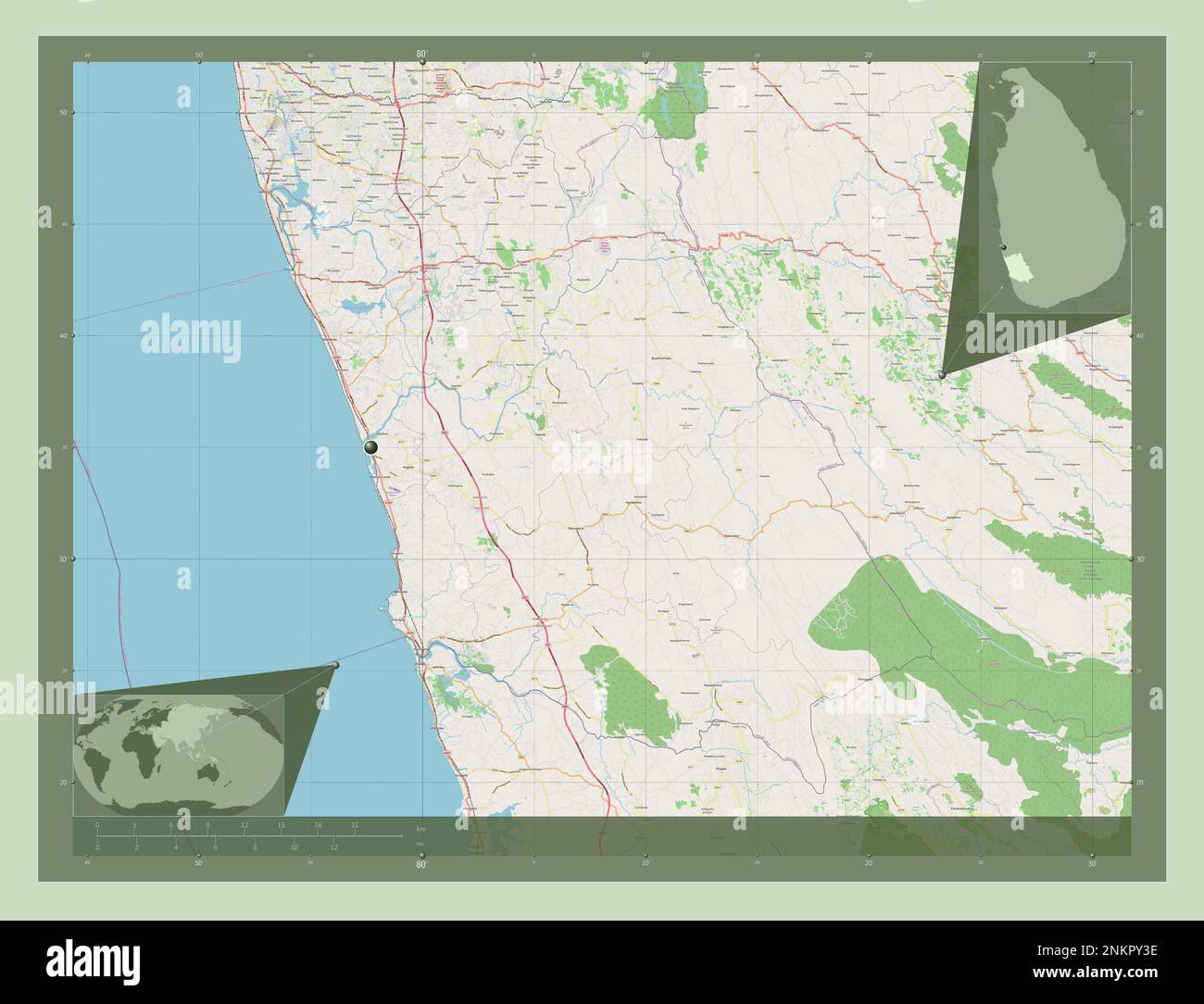 Kalutara, district of Sri Lanka. Open Street Map. Corner auxiliary ...