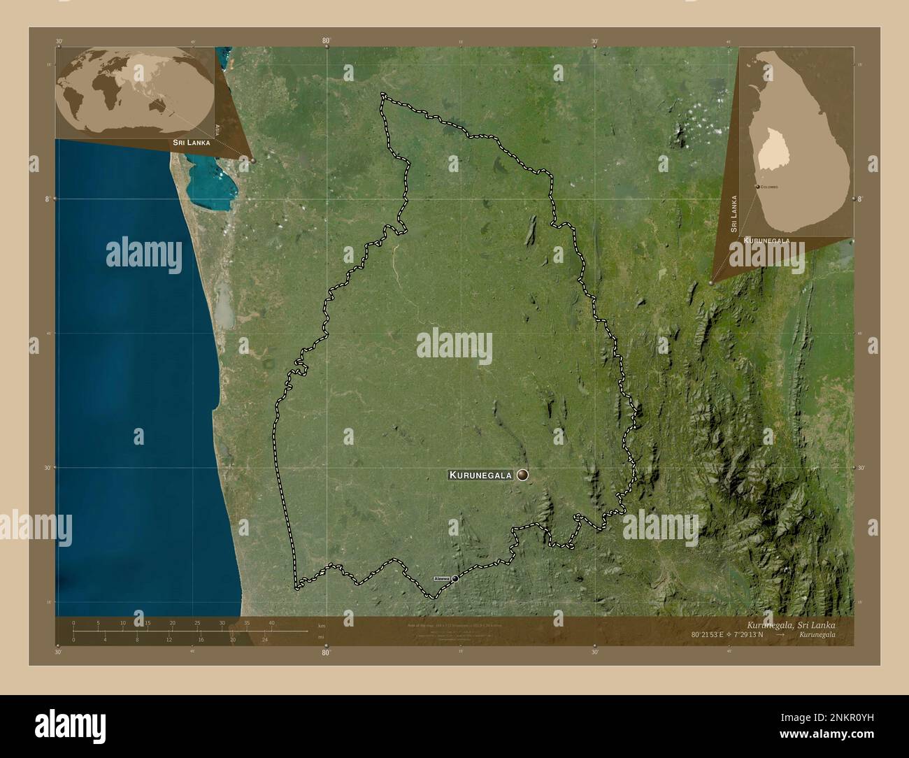 Kurunegala, district of Sri Lanka. Low resolution satellite map ...