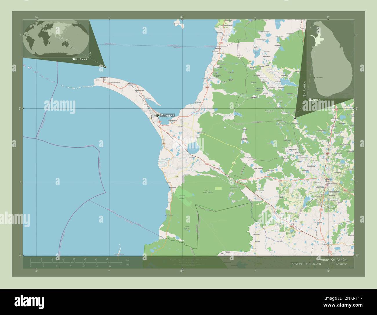 Mannar, district of Sri Lanka. Open Street Map. Locations and names of ...