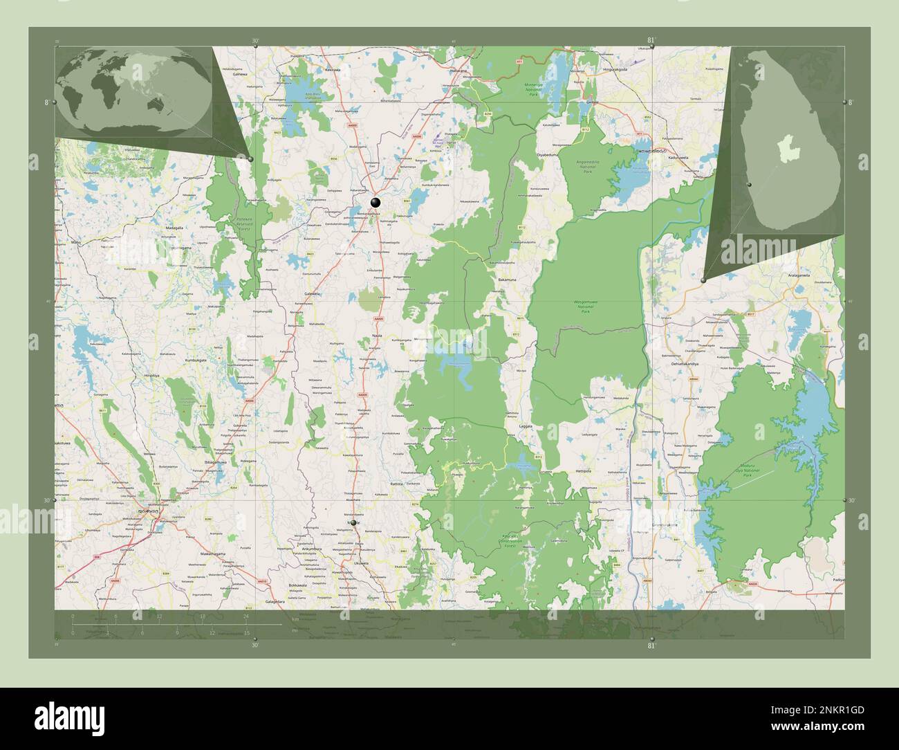 Matale, district of Sri Lanka. Open Street Map. Locations of major ...