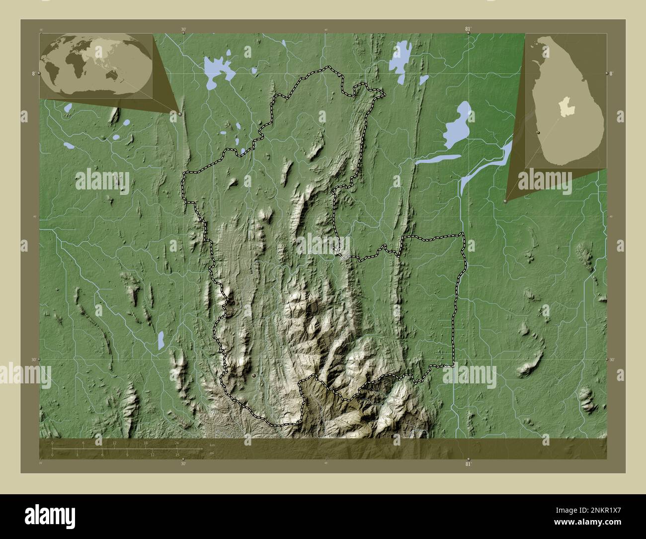Matale, district of Sri Lanka. Elevation map colored in wiki style with ...