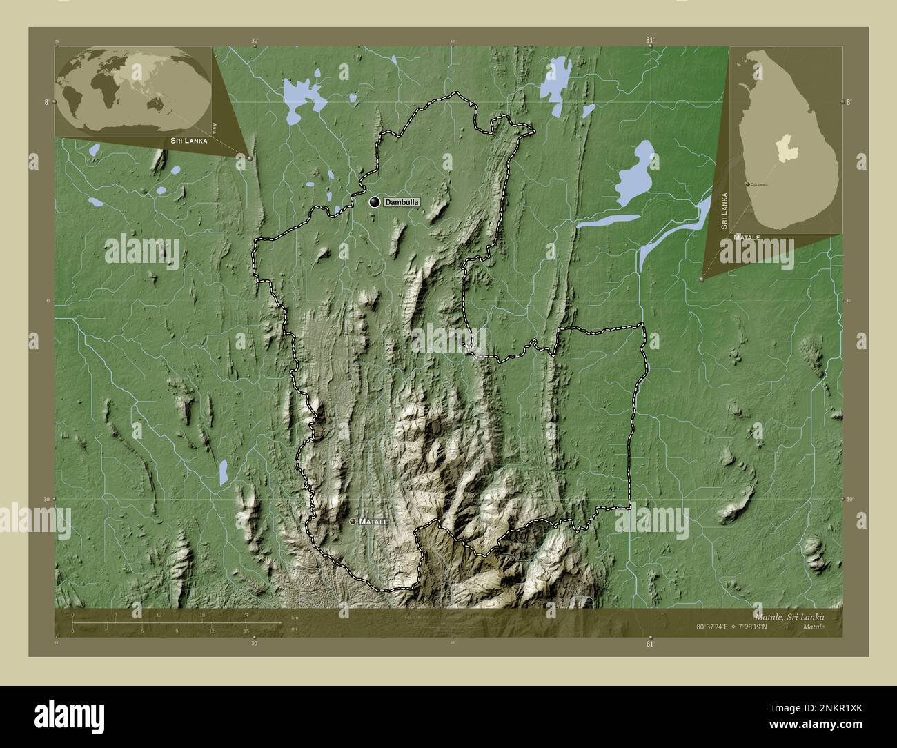 Matale, district of Sri Lanka. Elevation map colored in wiki style with ...