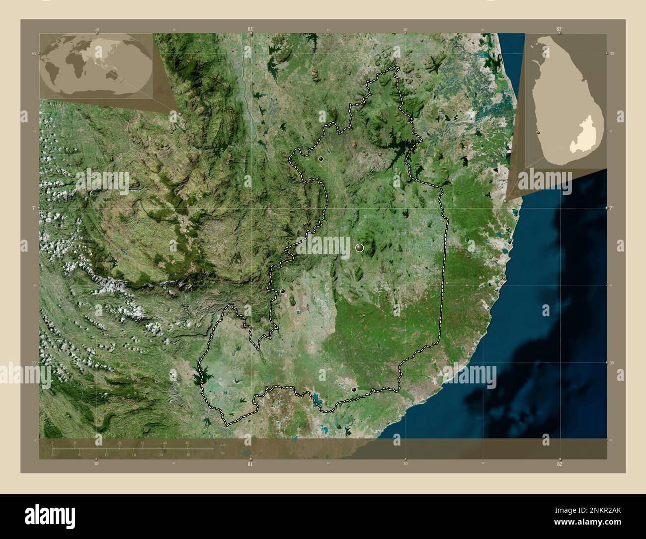 Moneragala, district of Sri Lanka. High resolution satellite map ...