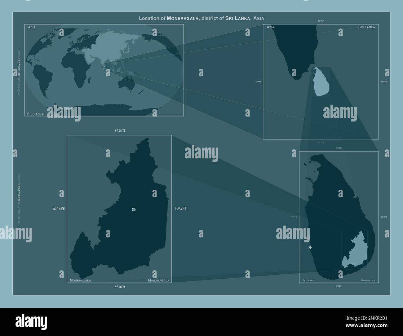 Moneragala, district of Sri Lanka. Diagram showing the location of the ...
