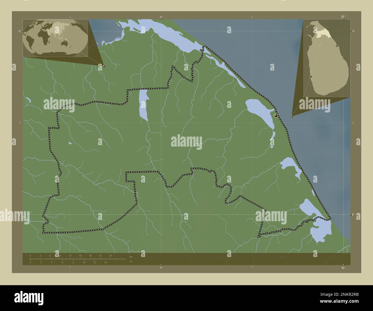 Mullaitivu, district of Sri Lanka. Elevation map colored in wiki style ...