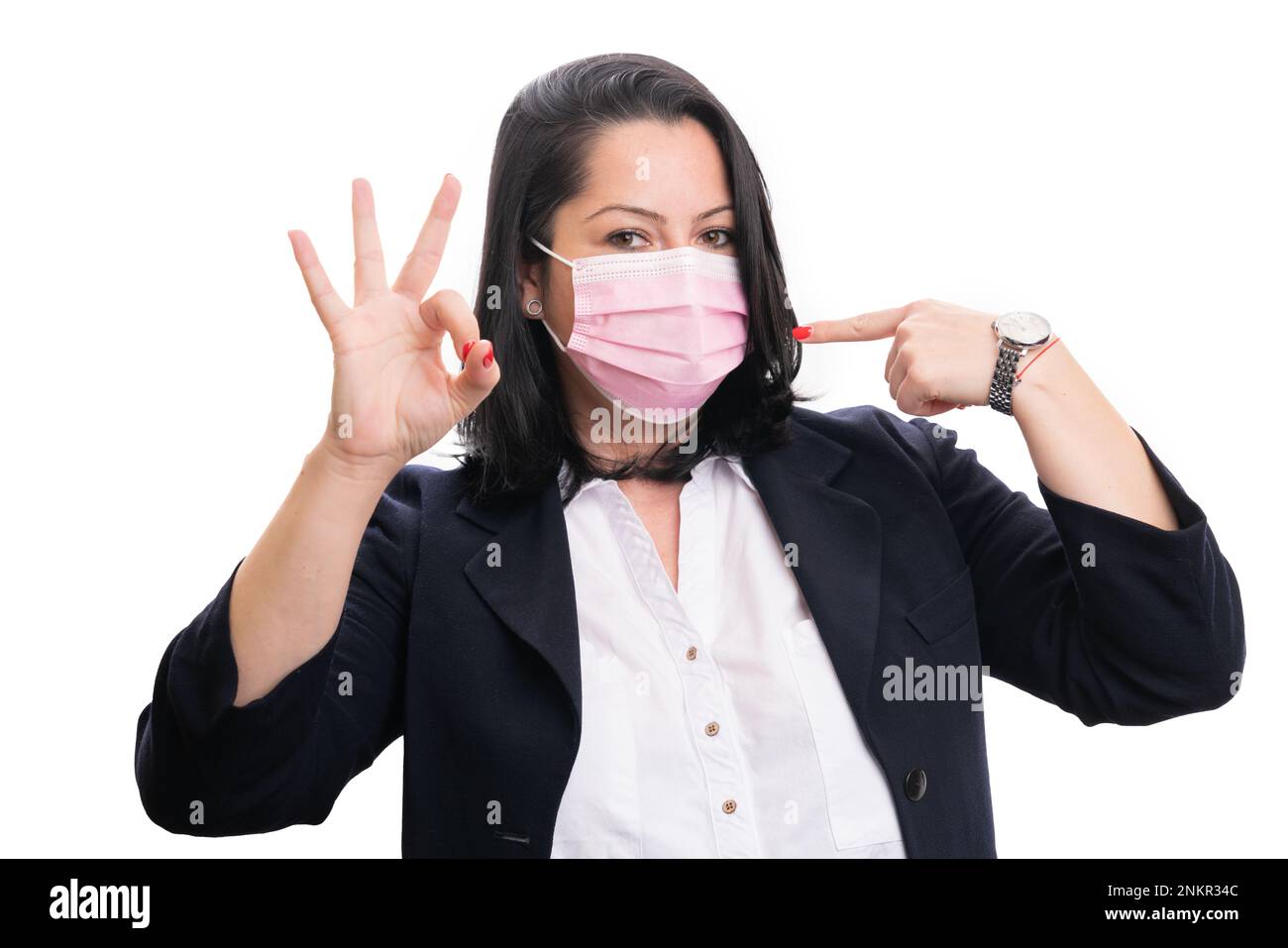 Woman finger pointing nose hi-res stock photography and images - Alamy