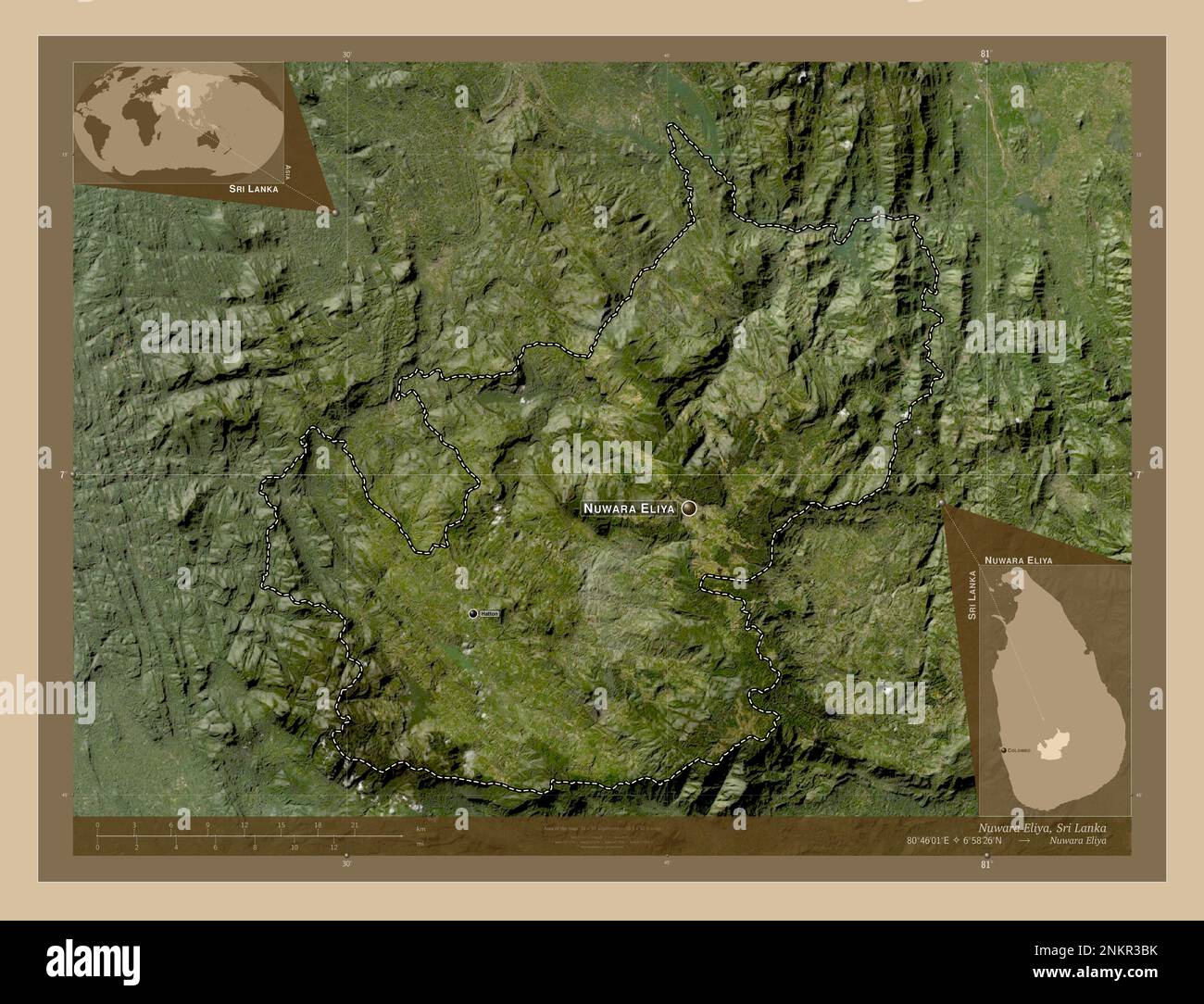 Nuwara Eliya, district of Sri Lanka. Low resolution satellite map ...