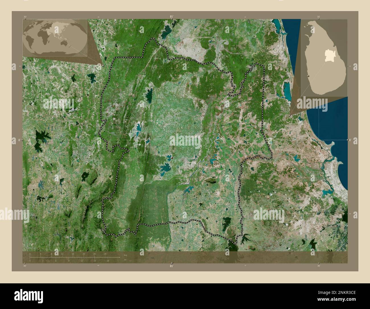 Polonnaruwa, district of Sri Lanka. High resolution satellite map ...