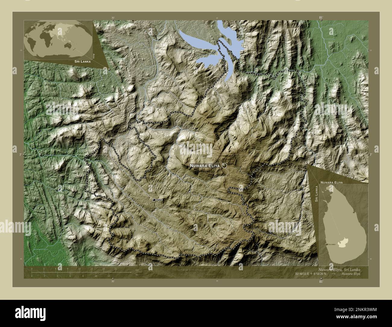 Nuwara Eliya, district of Sri Lanka. Elevation map colored in wiki ...