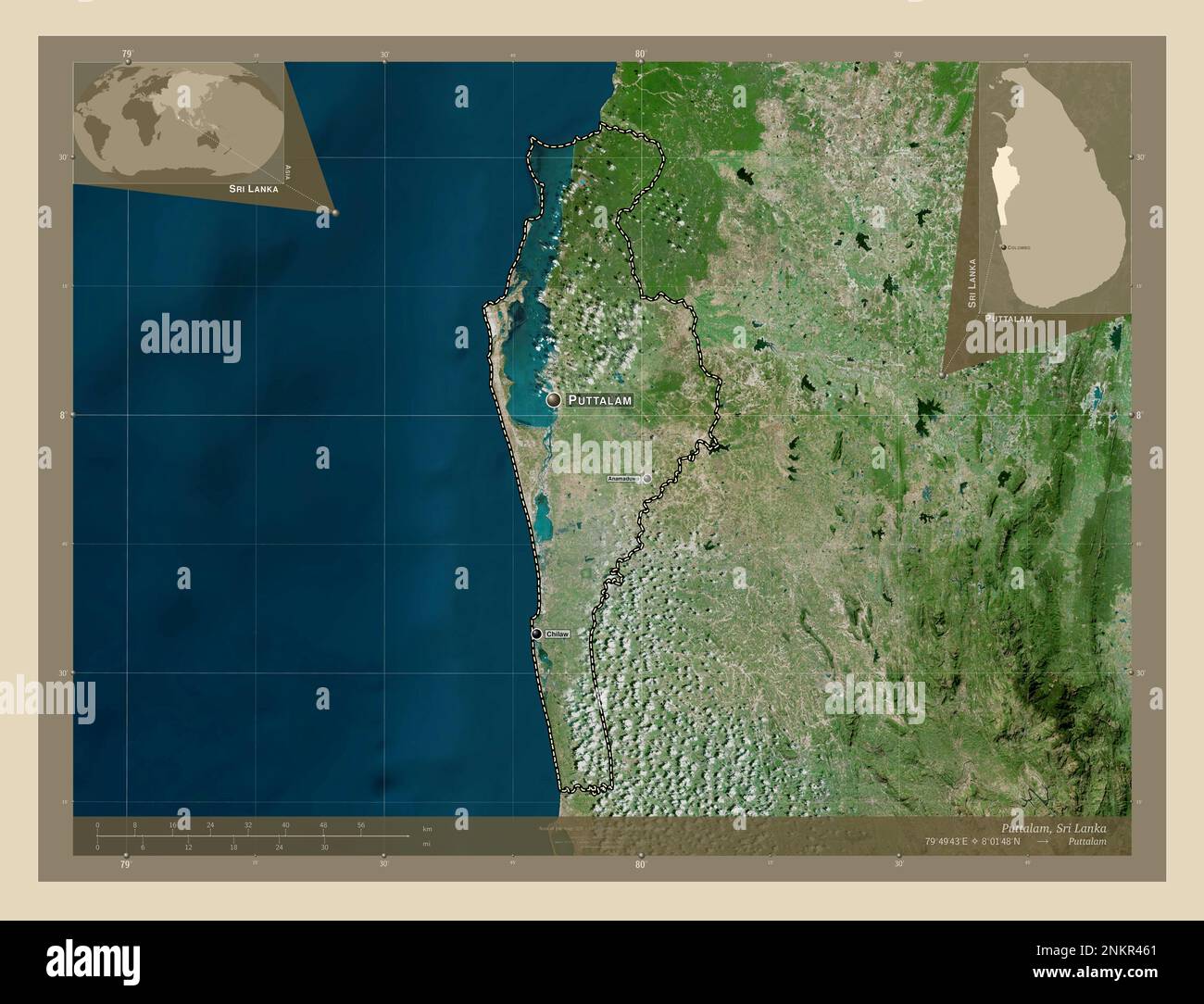 Puttalam, district of Sri Lanka. High resolution satellite map ...