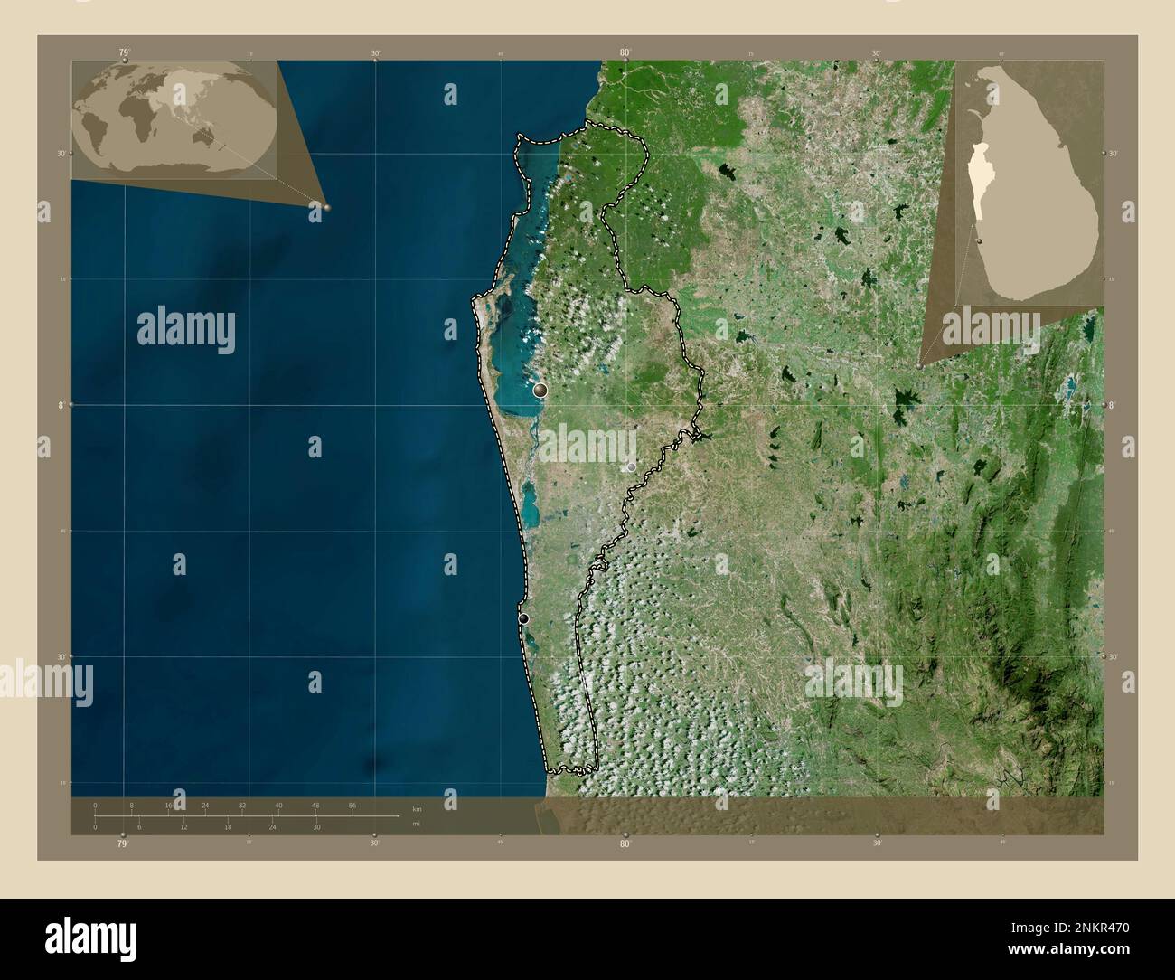 Puttalam, district of Sri Lanka. High resolution satellite map ...