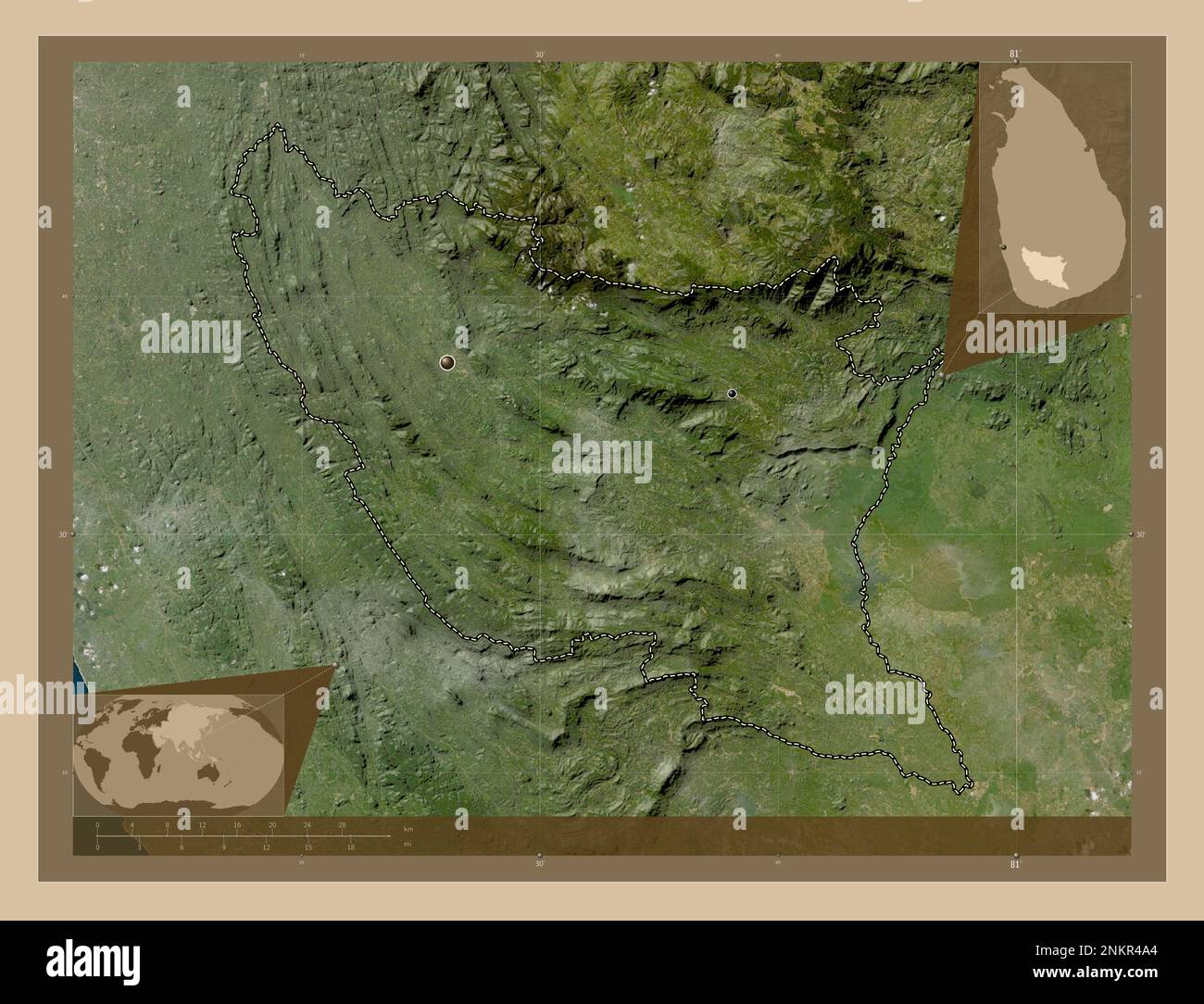 Ratnapura, district of Sri Lanka. Low resolution satellite map ...