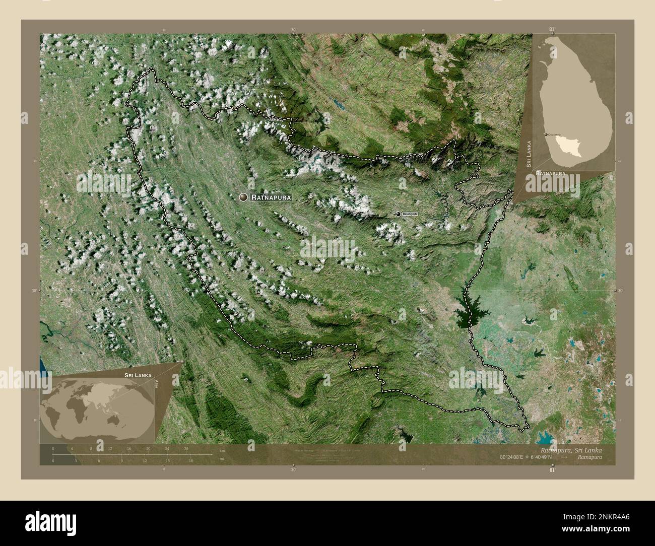 Ratnapura, district of Sri Lanka. High resolution satellite map ...
