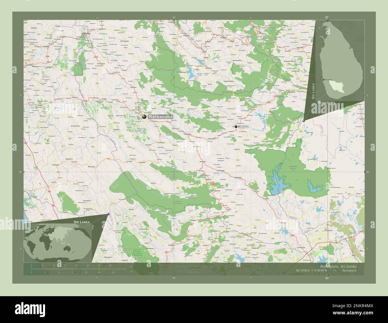 Ratnapura, district of Sri Lanka. Open Street Map. Locations and names ...