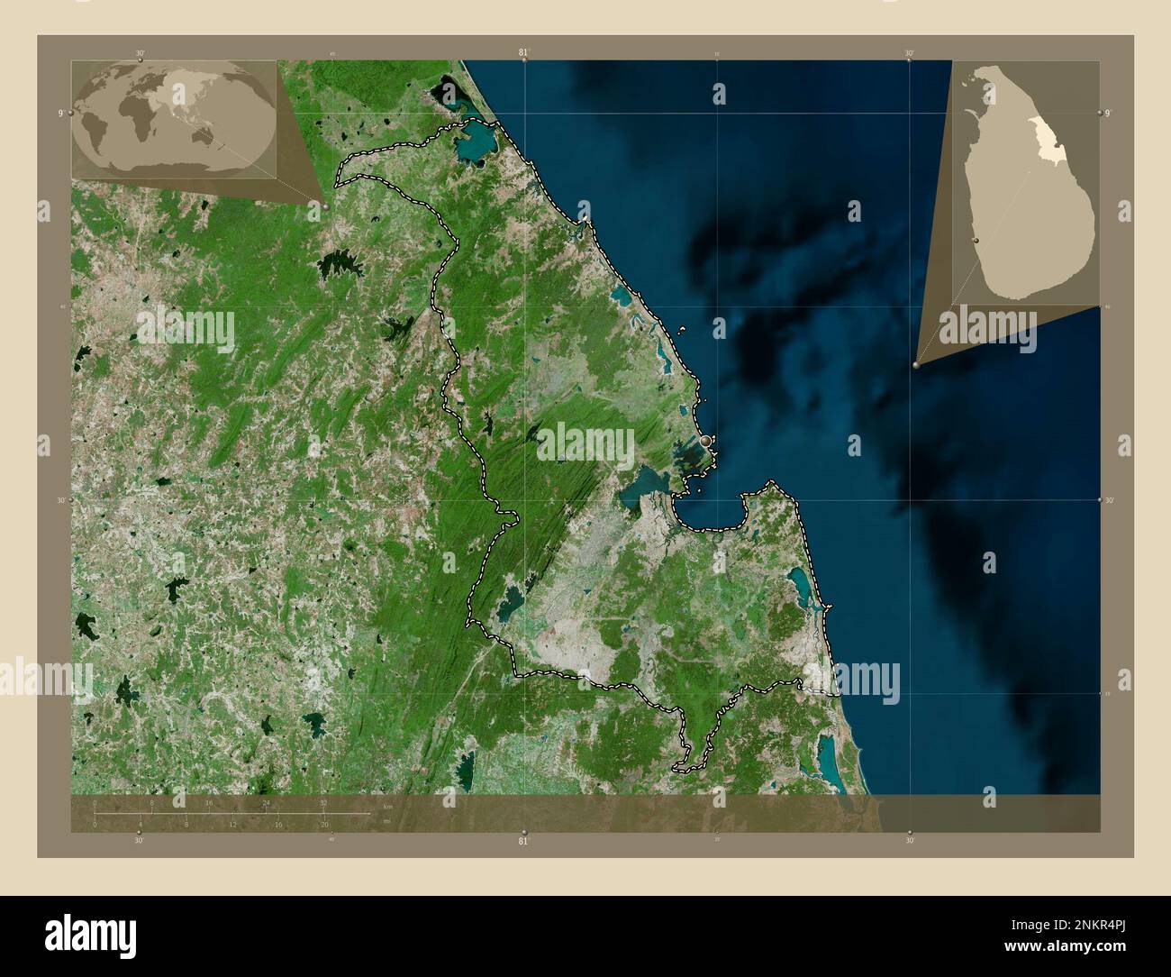 Trincomalee, district of Sri Lanka. High resolution satellite map ...