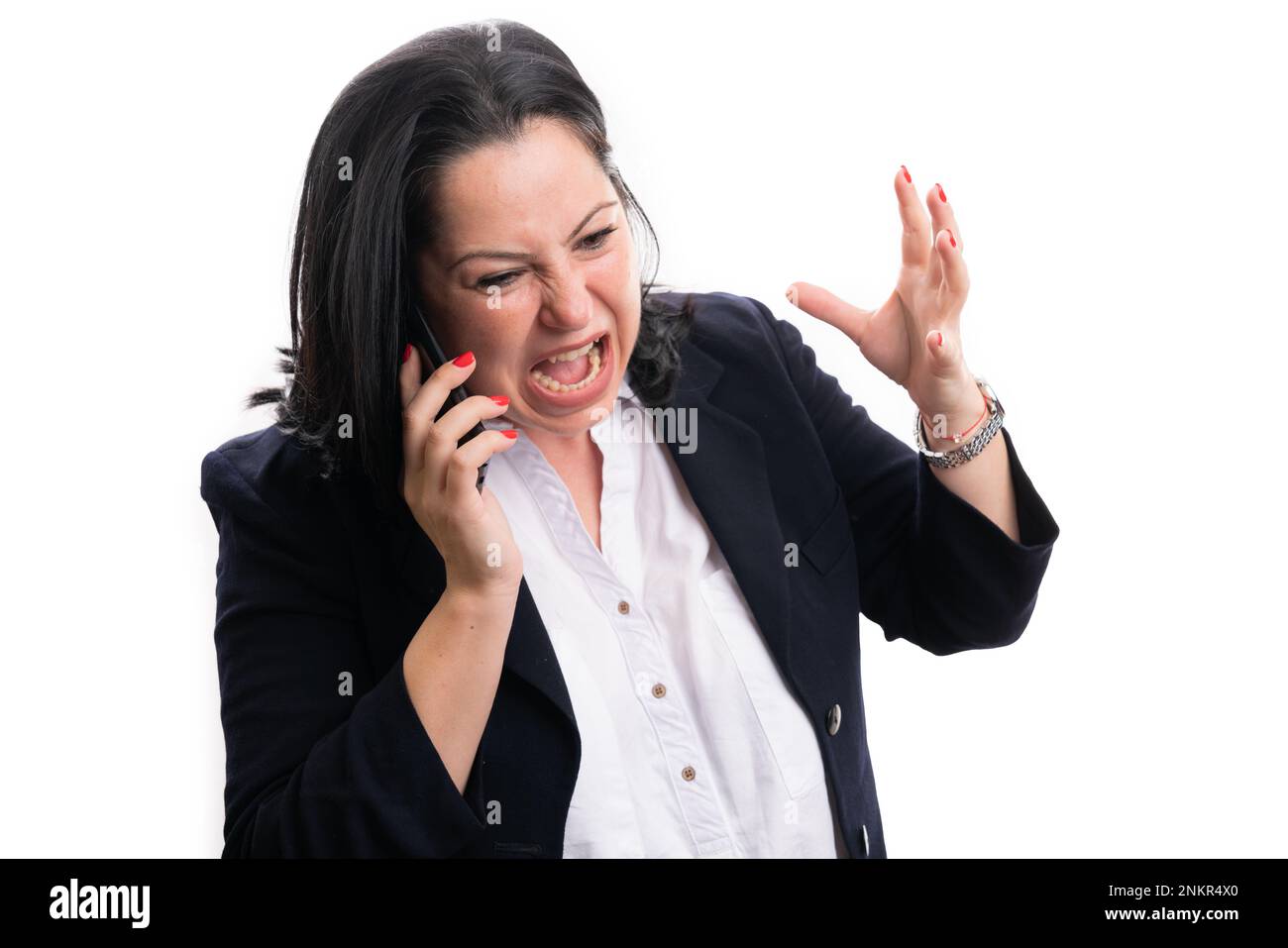 Angry mad businesswoman in formalwear suit yelling screaming while ...