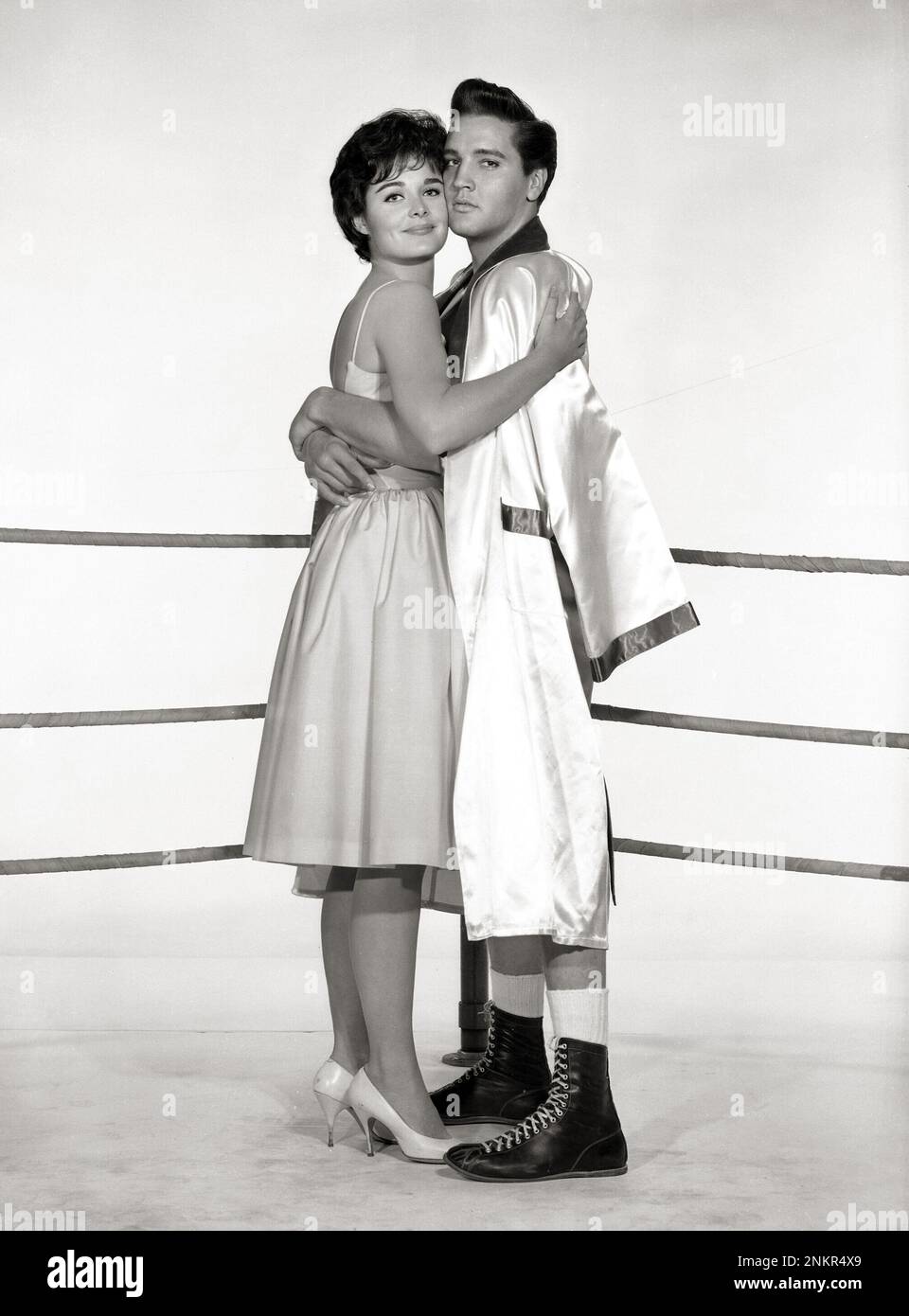 Joan Blackman and Elvis Presley as a boxer. Publicity photo for Kid ...